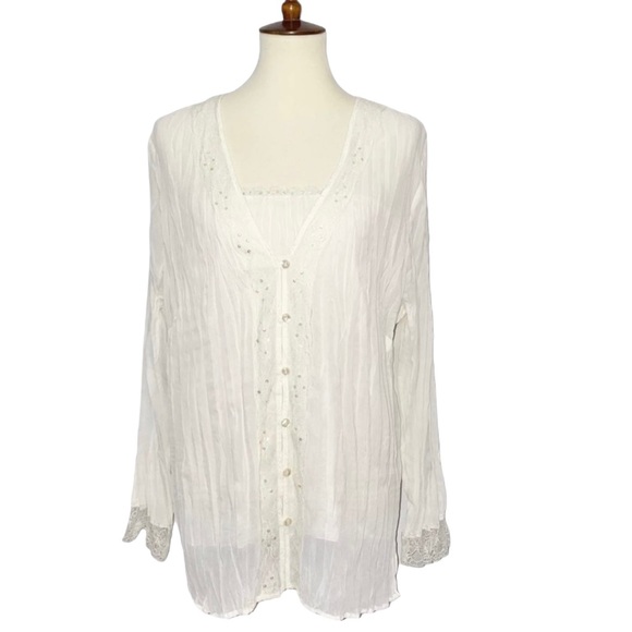 Elementz | Tops | X Elementz Ivory Lace Chiffon Gauzy Crinkle Long ...
